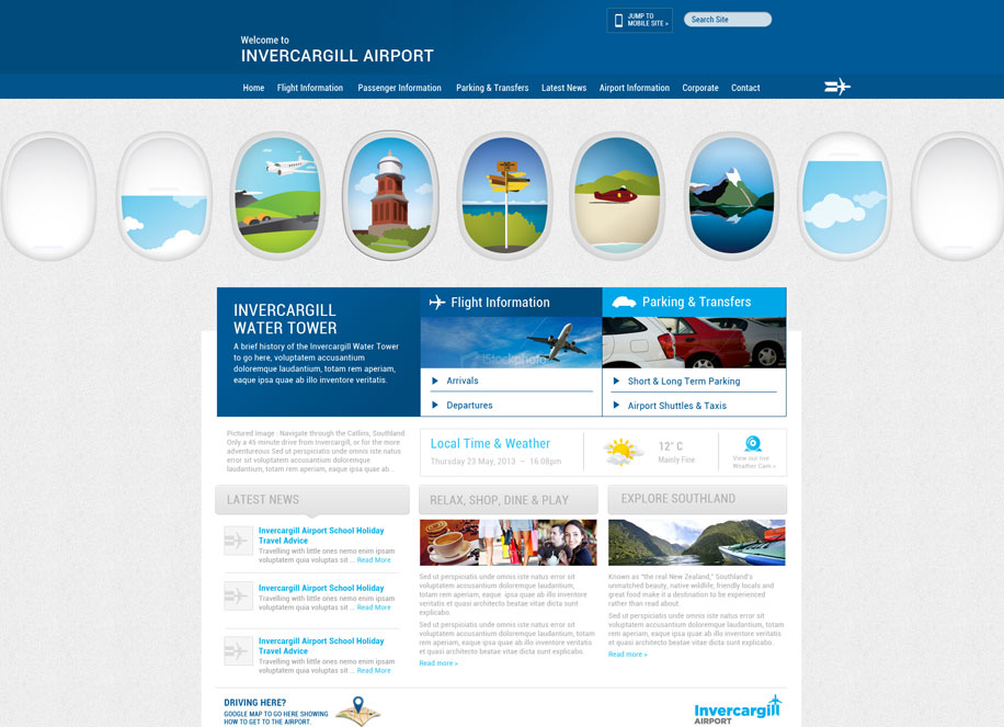 Invercargill Airport website - emotive design
